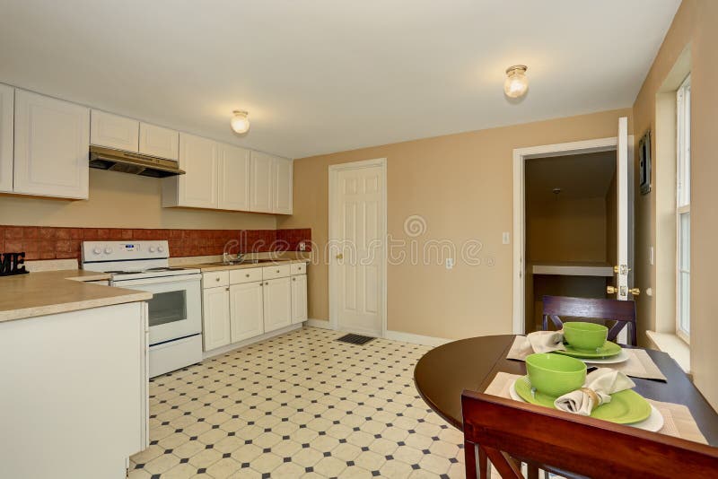 Very Simple Kitchen with Tile Floor. Stock Image - Image of modern ...