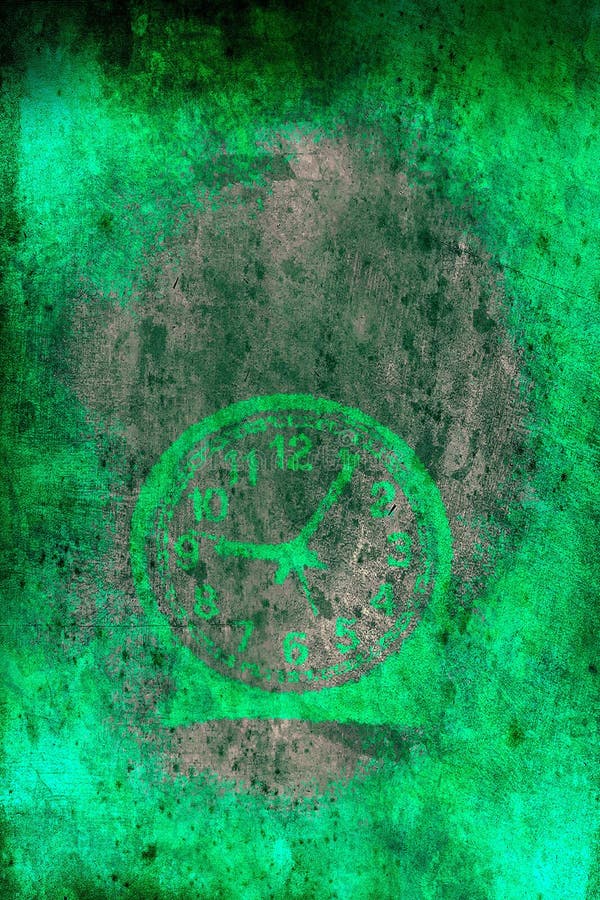 A Very Simple Round Green Clock Against Black and Green Ethereal ...