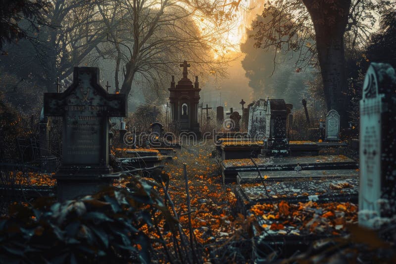 A Very Spooky Old Graveyard Stock Illustration - Illustration of ...