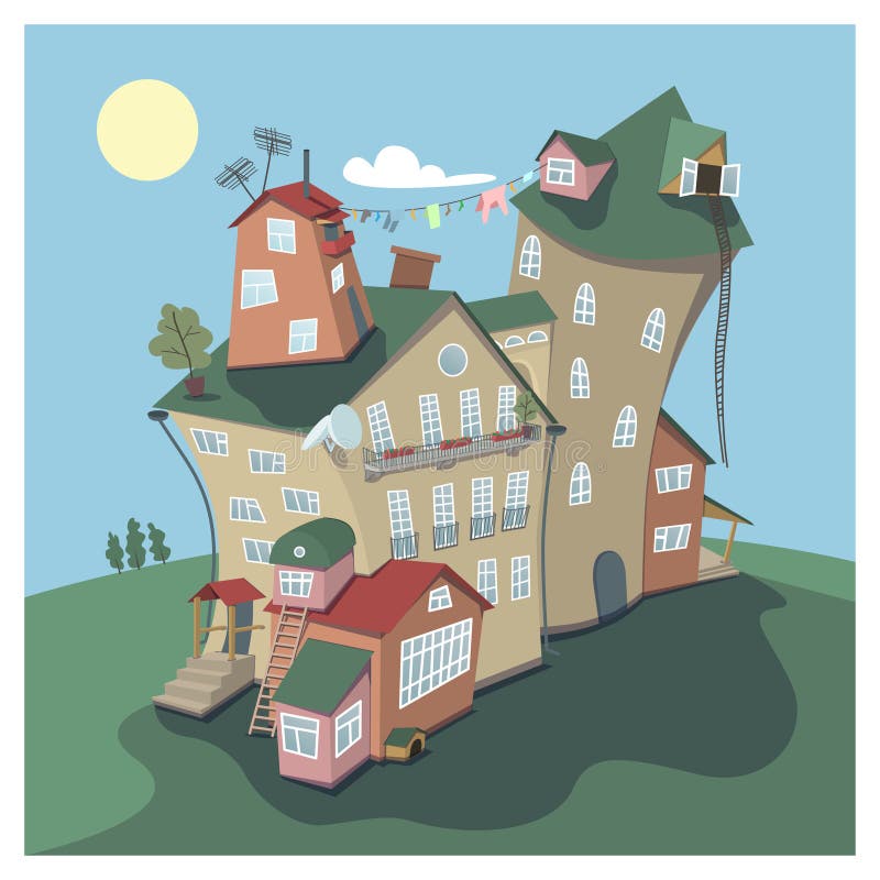 The Boy and a House in a Strange Place Stock Illustration ...