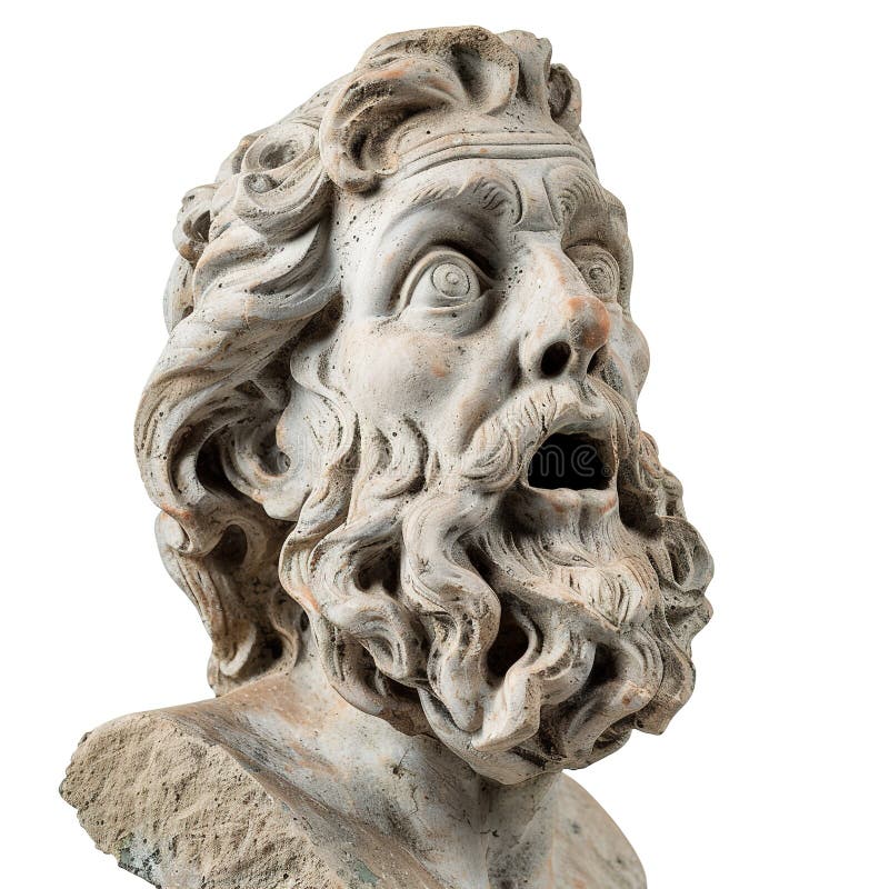 Very Surprised Old Statue of a Bearded Man with His Mouth Wide Open on ...