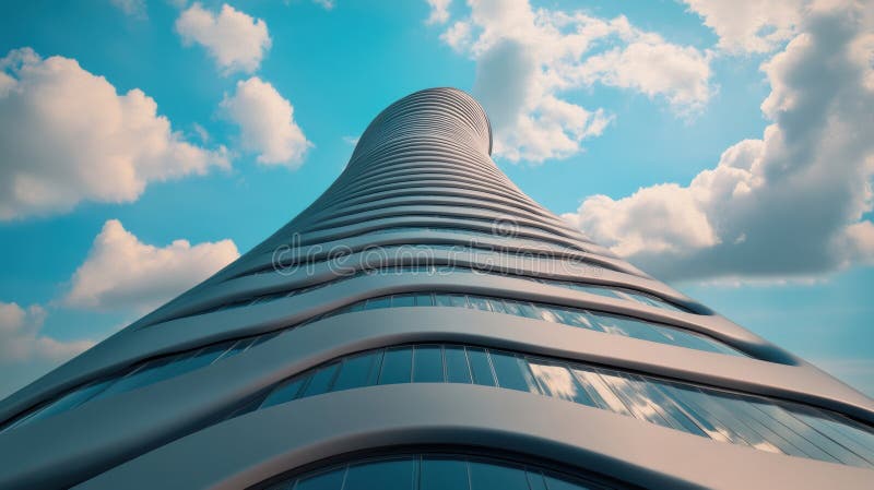A Very Tall Building with a Curved Design on the Side, AI Stock Photo ...
