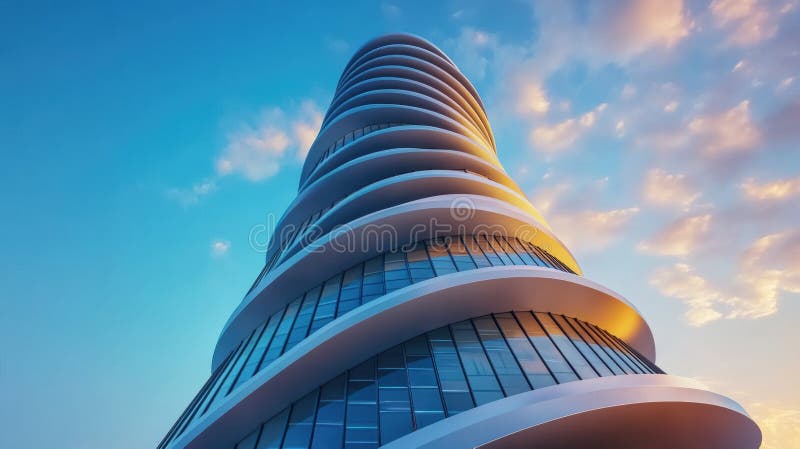 A Very Tall Building with a Curved Design on the Side, AI Stock Photo ...