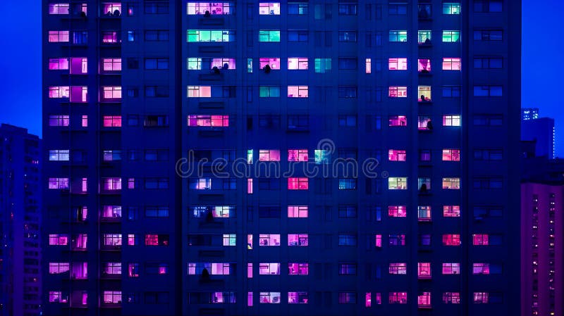 Very Tall Building with Lots of Windows Lit Up in the Night Time ...