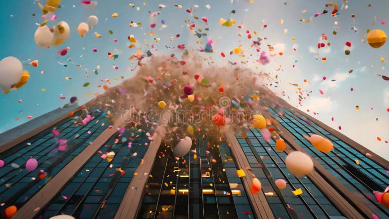 A Very Tall Building with a Vibrant Display of Colorful Confetti ...