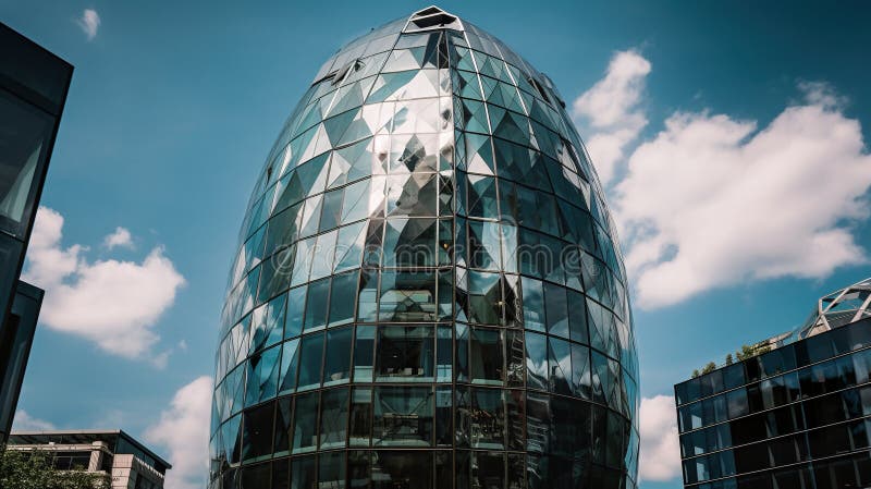 A Very Tall Glass Building with a Clock on it S Side. AI Generative Image Stock Illustration ...
