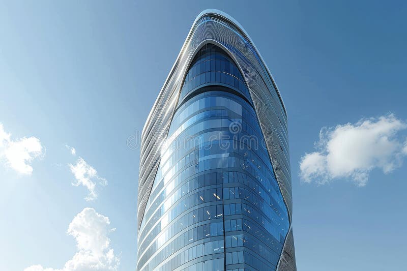 A Very Tall, Modern Skyscraper Featuring a Unique Shape and Numerous ...