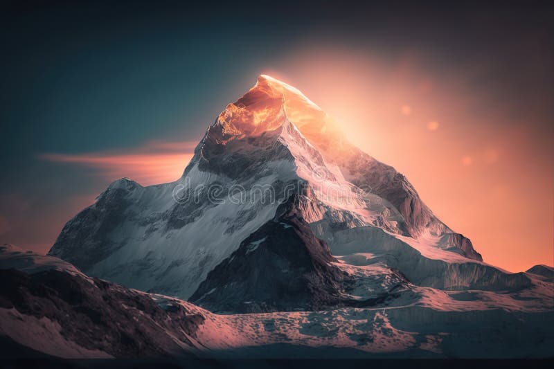 A Very Tall Mountain with a Very Bright Light on Top Stock Illustration ...