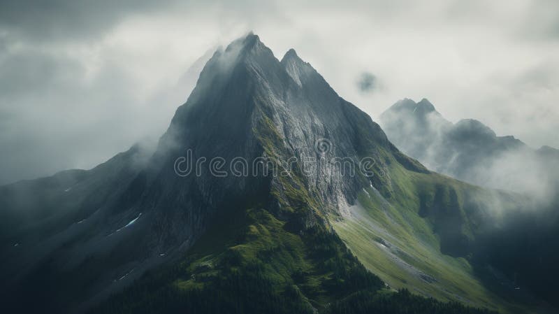 A Very Tall Mountain Covered in Green Grass and Clouds in the Distance ...