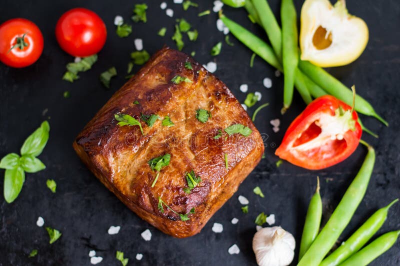 Very Tasty Cooked Beef with Spices and Vegetables on Old Table Stock ...