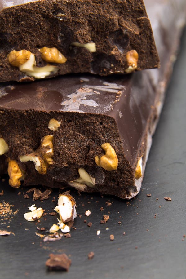 Very Thick Brick of Chocolate with Walnut Stock Photo - Image of slab ...
