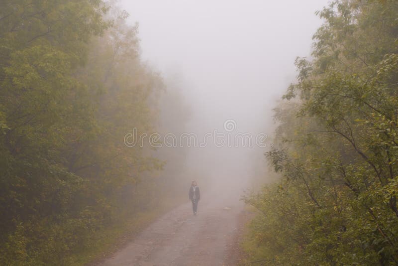 Very Thick Fog. the Road Disappearing into the Fog Stock Image - Image ...