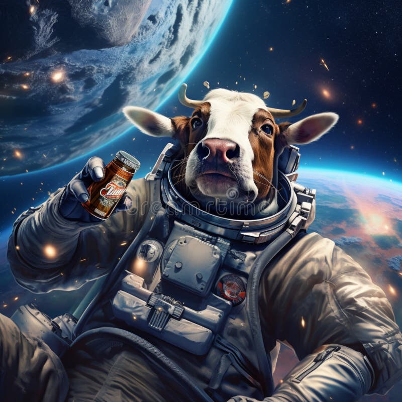 A Very Thin Cow Drinking a Coke in Space Stock Illustration ...