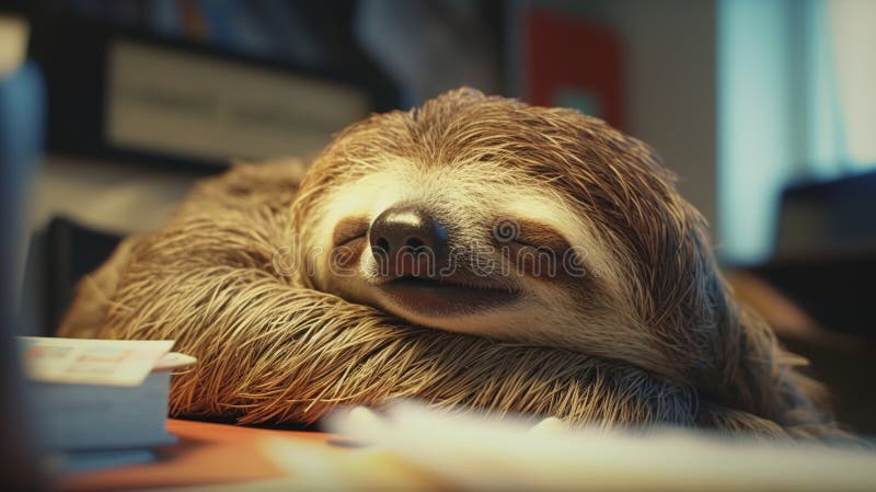 Very Tired Sloth Sleeps on the Files in the Office Generative AI Stock ...