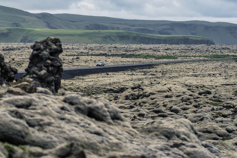 View of Southern Iceland Black Rocky Lava Plains, Covered by Moss Stock ...