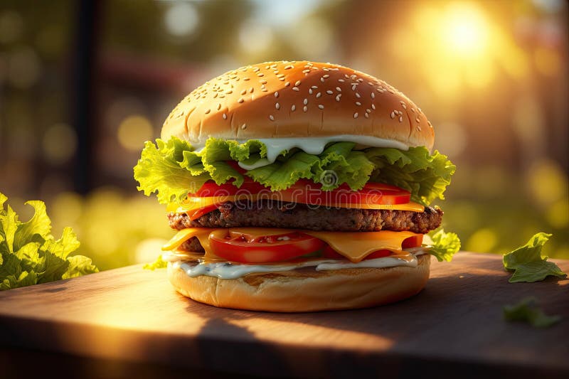 A Very Yummy Tasty Bigger Burger Ai Generative Stock Illustration ...
