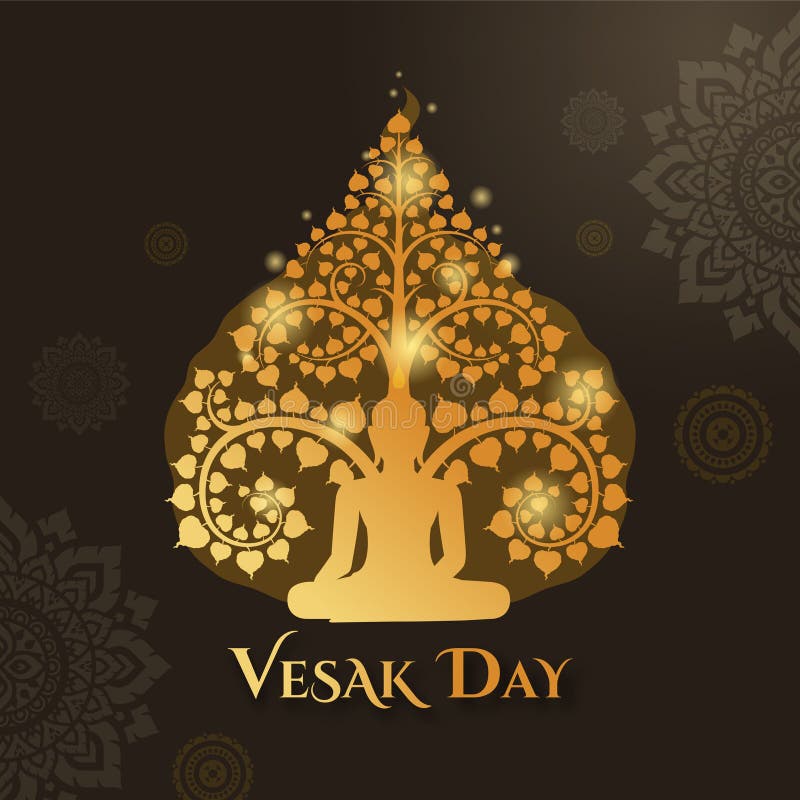 Vesak Day with Buddha Sitting Under and Thai Art Pattern Decoration ...