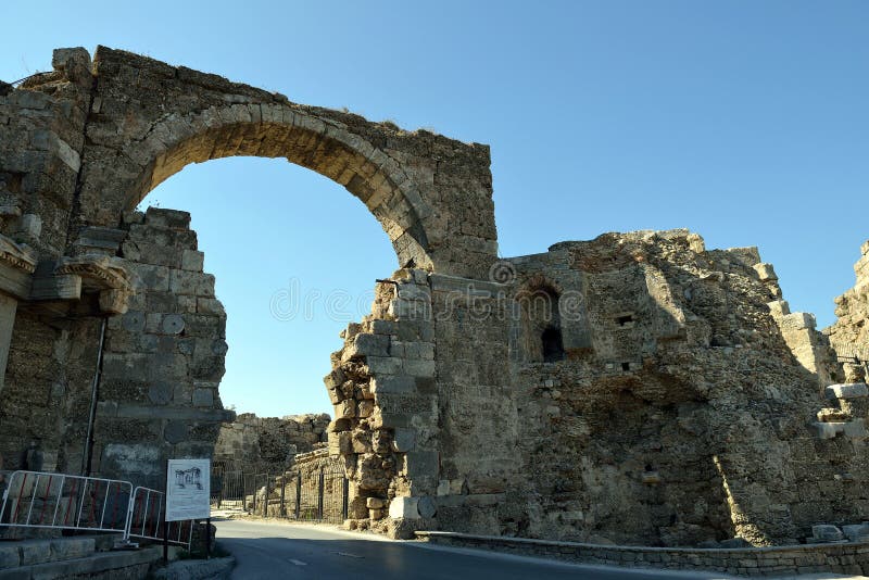 Vespasian Gate of Side, Turkey Stock Photo - Image of stone, ancient ...