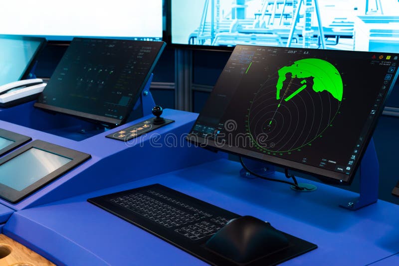 Vessel Control Panel with Engine Accelerator and Radar Screen, Captains ...