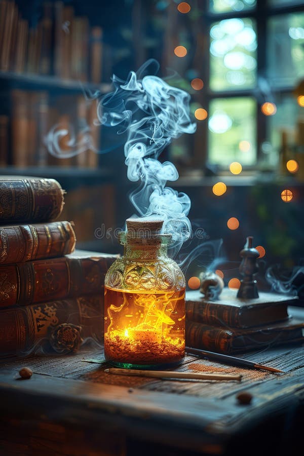 A Vessel with a Magic Potion on an Old Wooden Table among the Magic ...