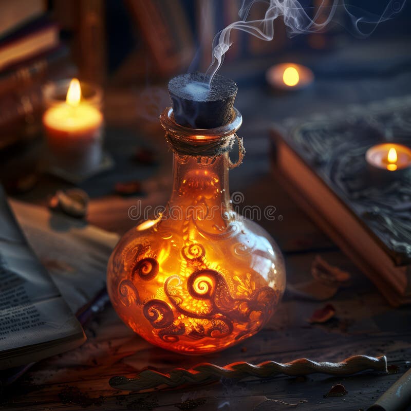 A Vessel with a Magic Potion on an Old Wooden Table among the Magic ...