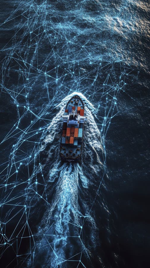 Vessel Navigating through Digital Ocean Waves Concept Stock ...