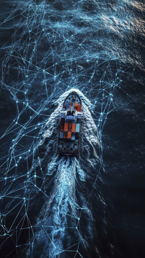 Vessel Navigating through Digital Ocean Waves Concept Stock ...