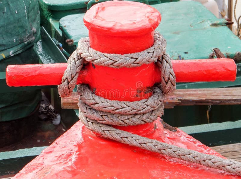 Vessel Ropes Tied Around a Read Buoy Stock Image - Image of glass ...