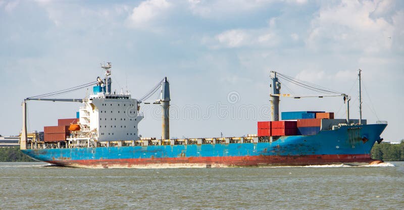 The Vessel Type Container Ship Loaded of Containers Stock Photo - Image ...