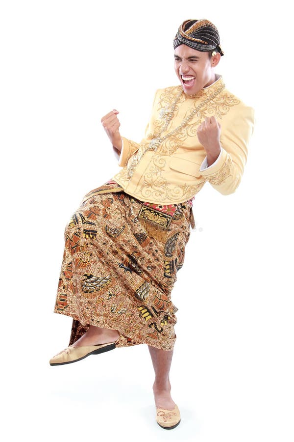 Vestir Entusiasmado Do Homem Tradicional De Java Que Comemora O Sucesso Foto de Stock - Imagem ...