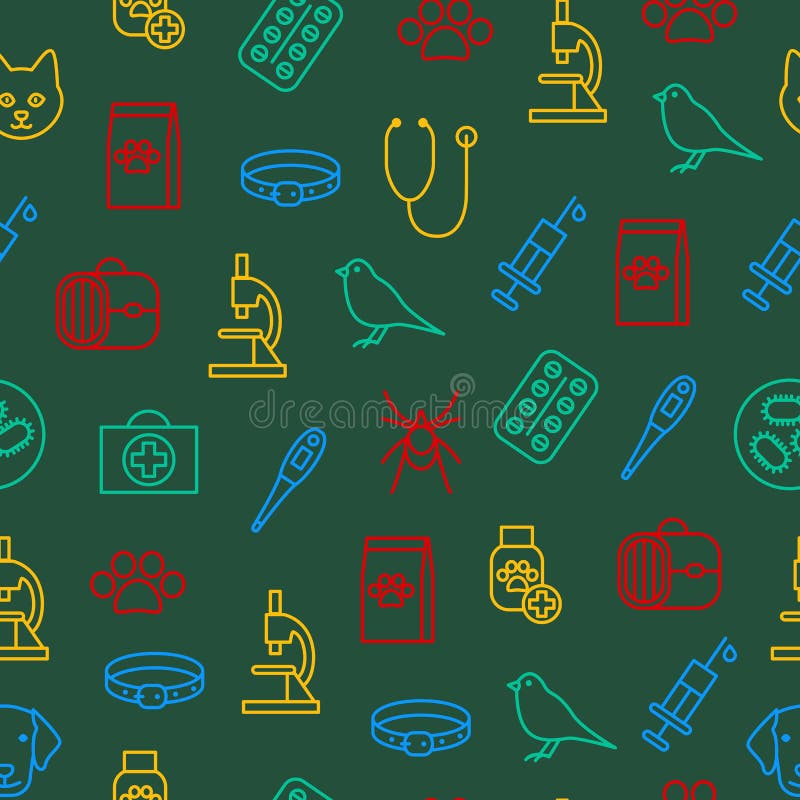 Vet Clinic Signs Thin Line Seamless Pattern Background. Vector Stock ...