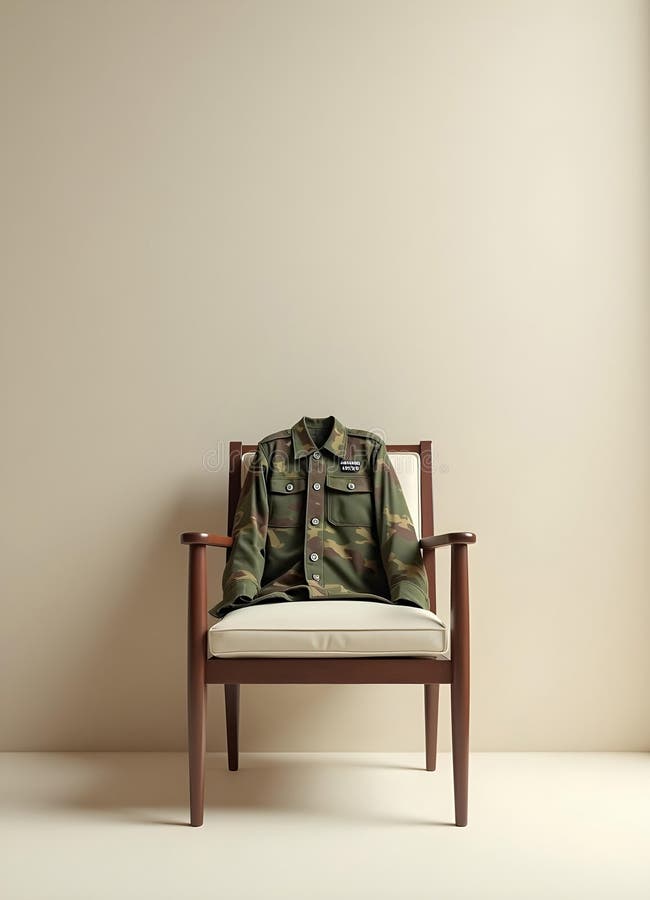 Veteran Army Jacket on Chair in Empty Room Stock Illustration ...