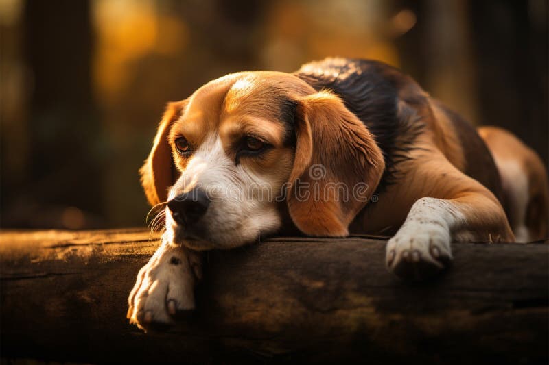 Veteran Beagle Rests Tenderly, Its Head on Its Paws, in a Peaceful ...