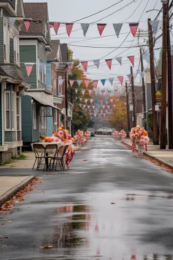 Veterans Day Parade Decorations on an Empty Street Stock Illustration ...