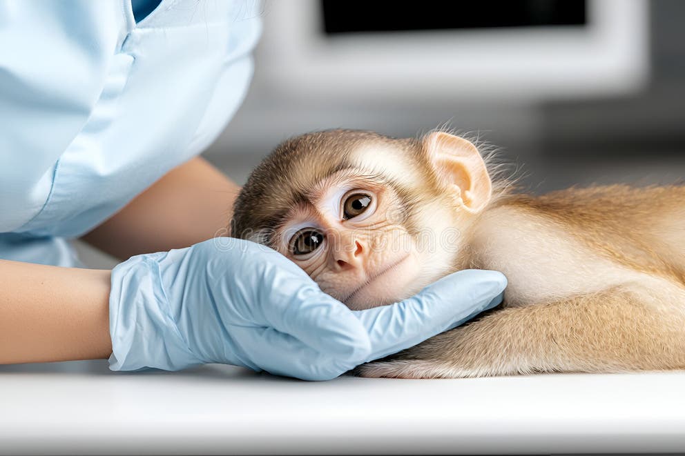 Veterinarian Caring for Monkey in Examination Room Stock Illustration ...