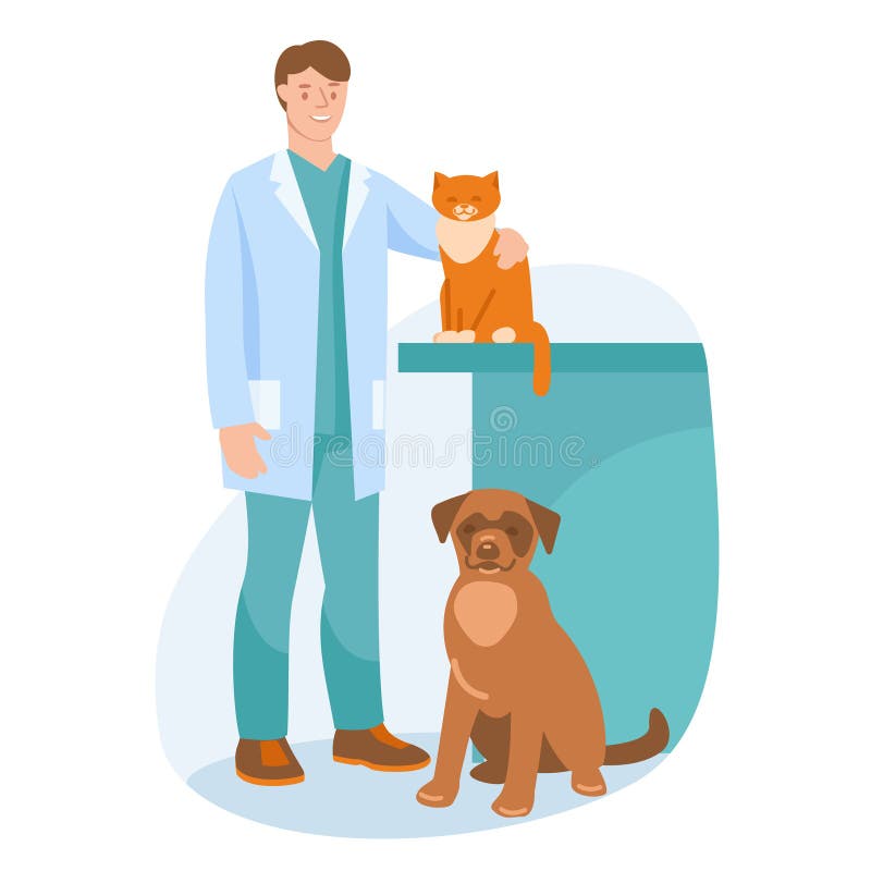 Veterinarian with a Dog and a Cat. Vector Illustration. Flat Style ...