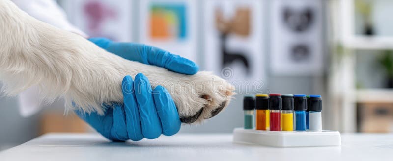 The Veterinarian Examines a Dog S Paw for Blood Sample Analysis. AI ...