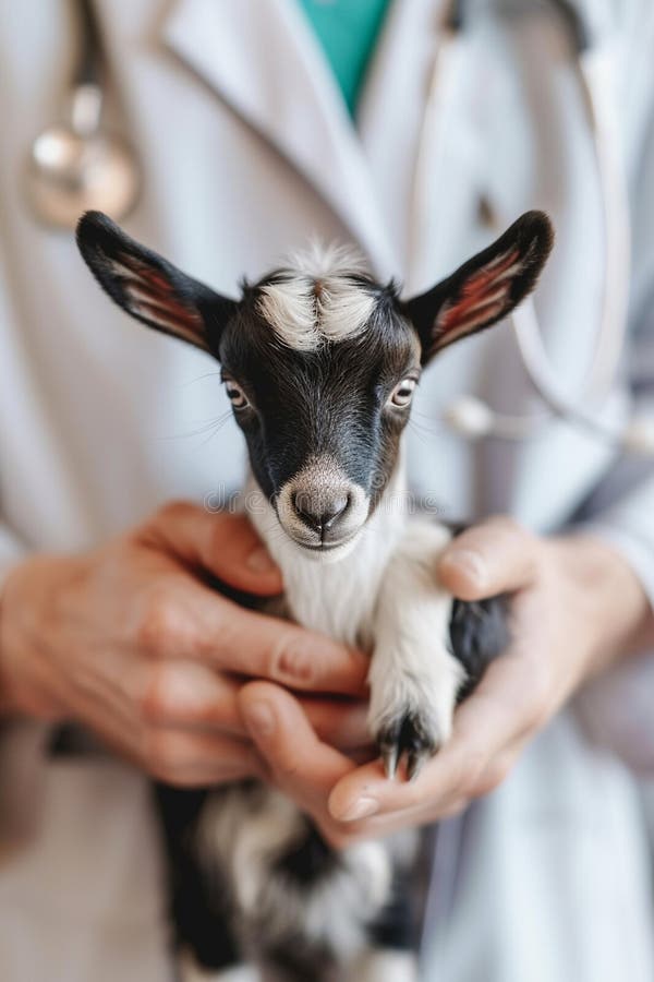 A Veterinarian Examines a Small Goat Stock Image - Image of barn ...