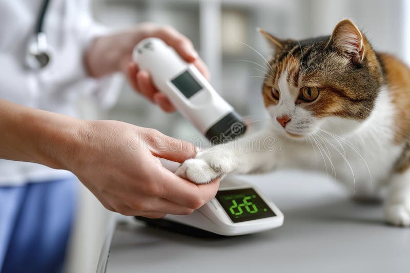 Veterinarian Measuring Cat S Temperature with Digital Thermometer in a ...