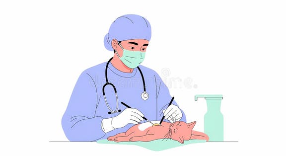 Veterinarian Performing Surgery on a Cat with Surgical Tools ...