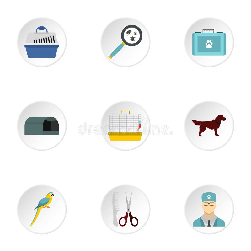 Veterinary Animals Icons Set, Flat Style Stock Vector - Illustration of ...