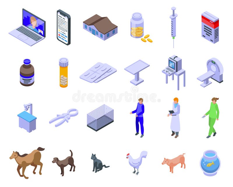 Veterinary Appointment Icons Set Isometric Vector. Animal Pet Stock ...