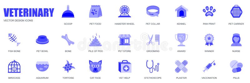 Veterinary Concept of Web Icons Set in Simple Flat Design. Stock ...