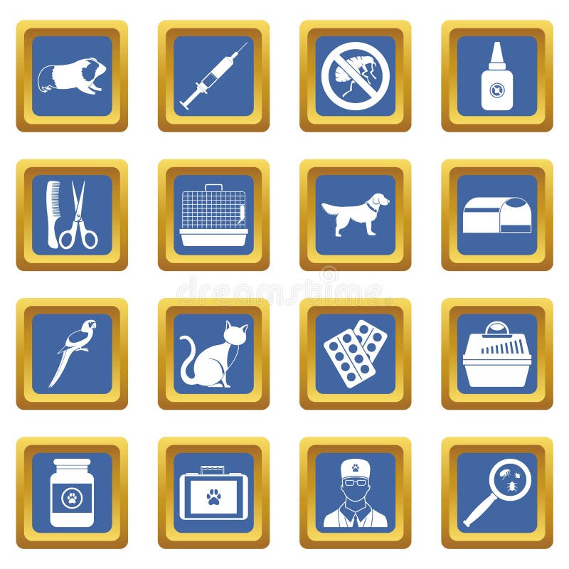 Veterinary icons set blue stock vector. Illustration of grooming - 98006287