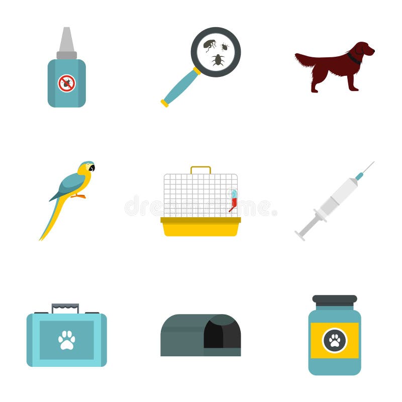 Veterinary Icons Set, Flat Style Stock Vector - Illustration of ...
