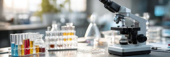 Veterinary Lab Workspace Equipped with Microscope and Various Test ...