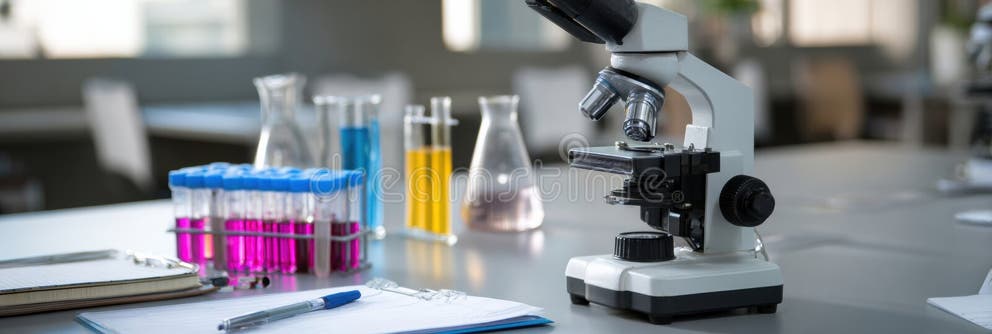 Veterinary Lab Workspace Featuring Microscope and Test Samples during ...