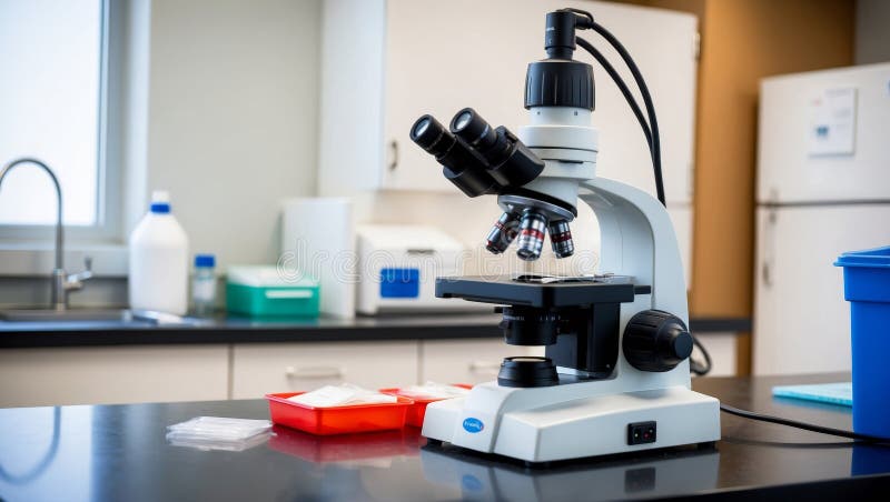 Veterinary Microscope on Lab Counter with Samples Stock Illustration ...