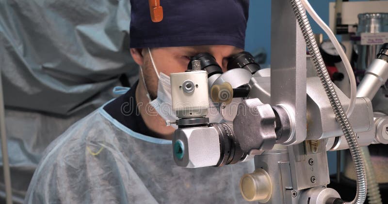 A Veterinary Ophthalmologist Operates on a Pet S Eyes Using a ...
