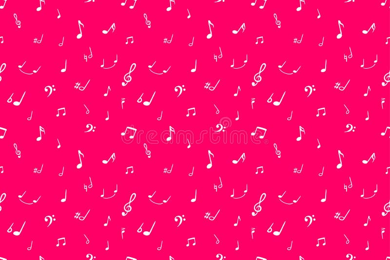 Vetor Bright Pink Seamless Pattern with Musical Notes, Hand Drawn ...